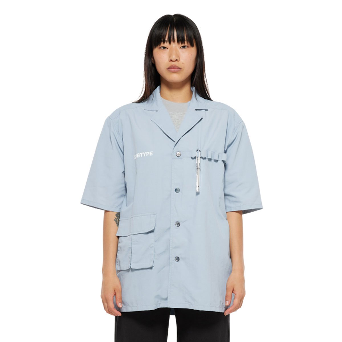 SUBTYPE Curated Utility Short Sleeve Shirt Bluestone | SUBTYPE